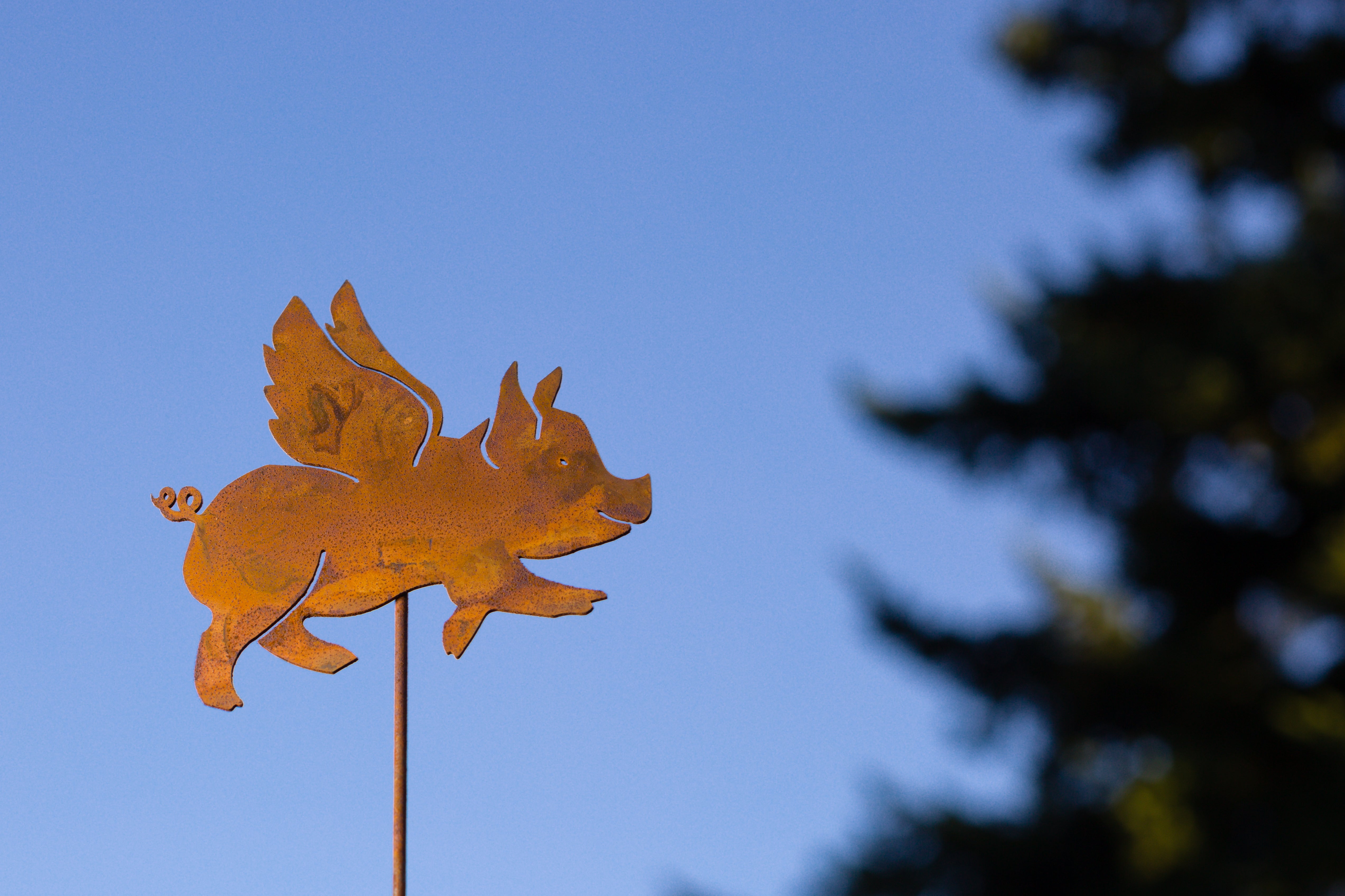 Flying Pig Pick - Rusty Birds - Unique Garden Art